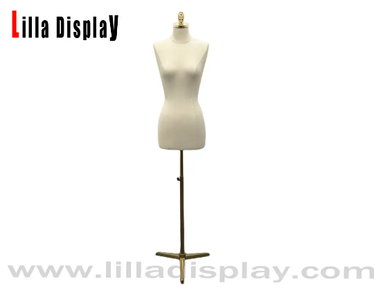 Adjustable Tripod Gold Base Natural Linen Female Mannequin Torso Dress ...