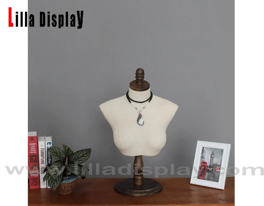Jewlery display natural linen antique wooden base female mannequin ...