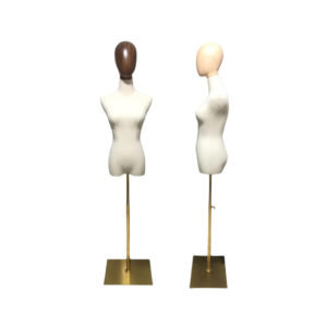 Dunkler Holzsockel, grauer Samt-Mannequin-Büstenständer Jonathan